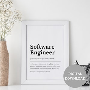 Software Engineer Definition Print Black & White | Home Decor | Wall ...