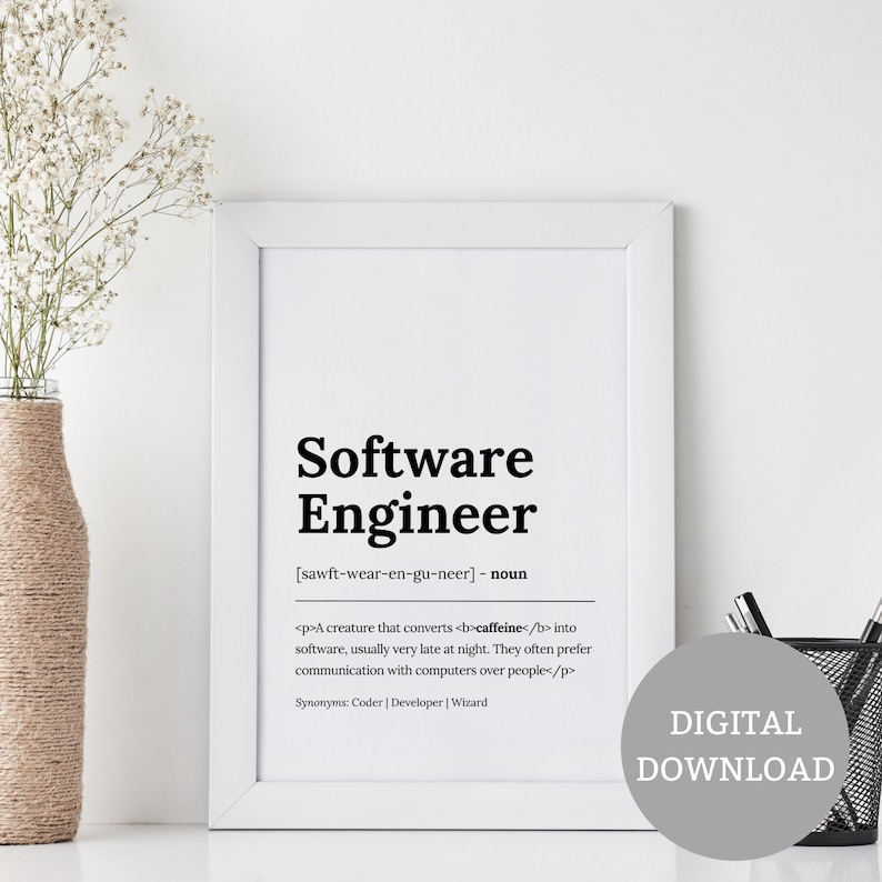 Software Engineer Definition Print Black & White | Home Decor | Wall Art for Office | Graduation ...