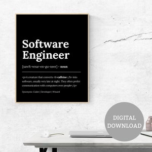 Software Engineer Definition Print Black & White | Home Decor | Wall ...