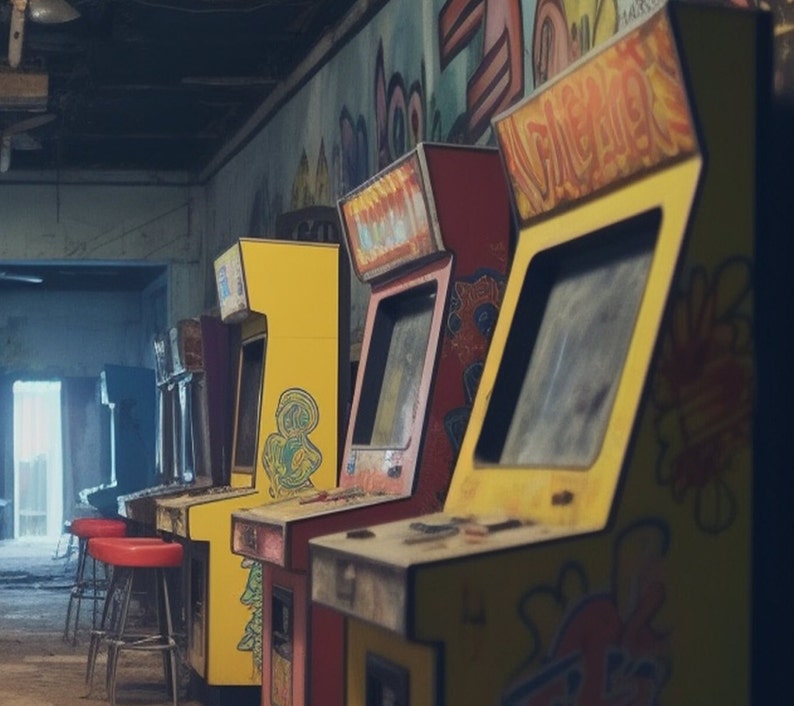 Printable-vintage Arcade, Man Cave Art Decor, Vibrant Color, Nostagia ...