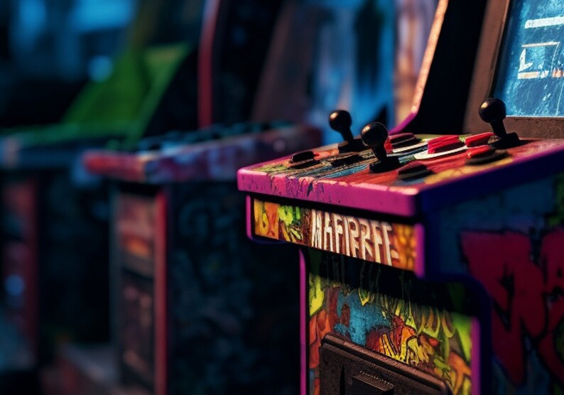 Printable-vintage Arcade 4, Man Cave Art Decor, Vibrant Color, Nostagia ...