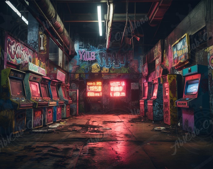 Printable-vintage Arcade Neon 6, Man Cave Art Decor, Vibrant Color ...