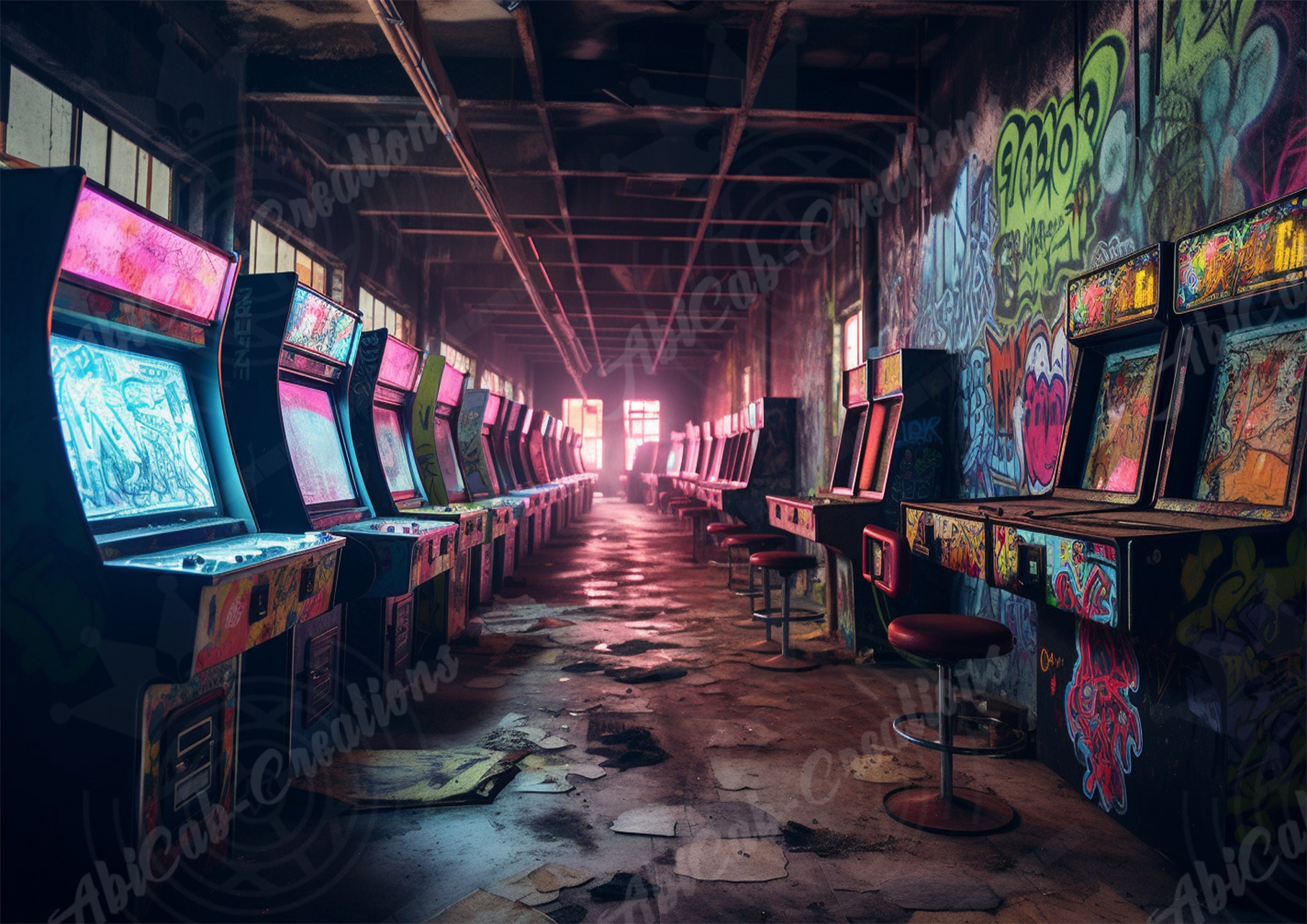 Printable-vintage Arcade 2, Man Cave Art Decor, Vibrant Color, Nostagia ...