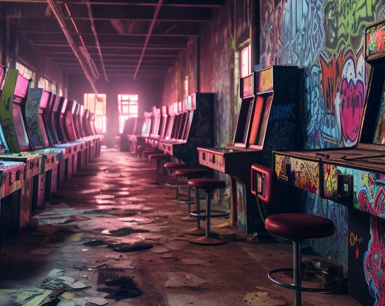 Printable-vintage Arcade 2, Man Cave Art Decor, Vibrant Color, Nostagia ...