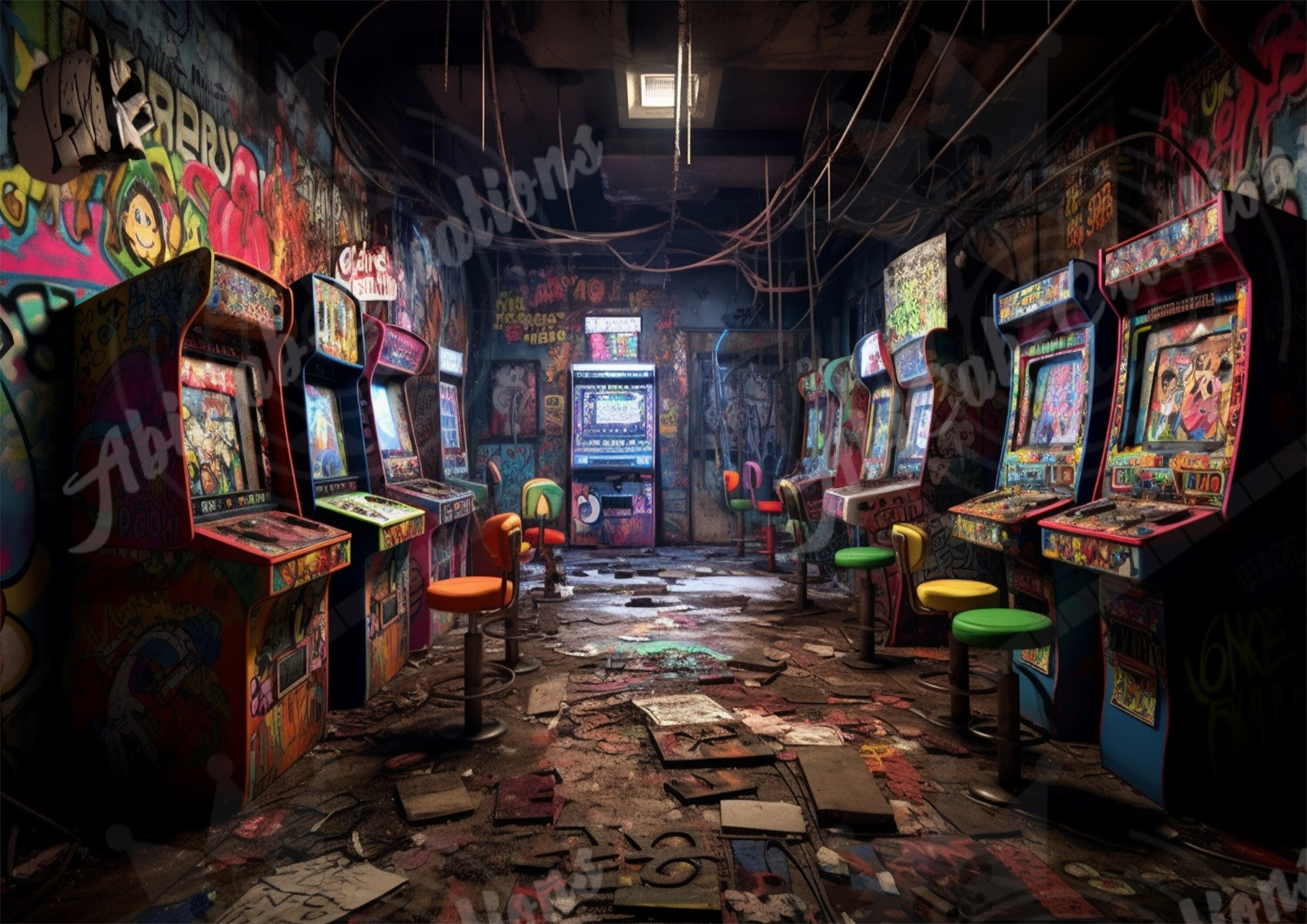 Printable-vintage Arcade Stools 8, Man Cave Art Decor, Vibrant Color ...