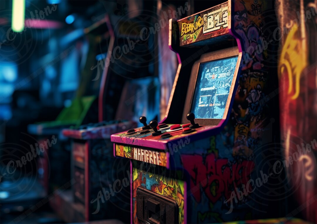 Printable-vintage Arcade 4, Man Cave Art Decor, Vibrant Color, Nostagia ...