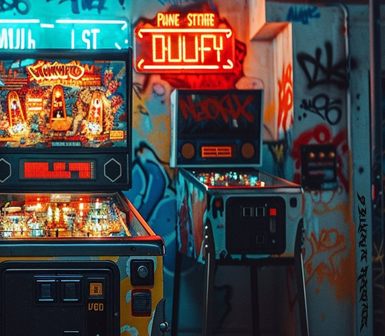 Printable-vintage Pinball 4, Man Cave Art Decor, Nostagia, Dark ...