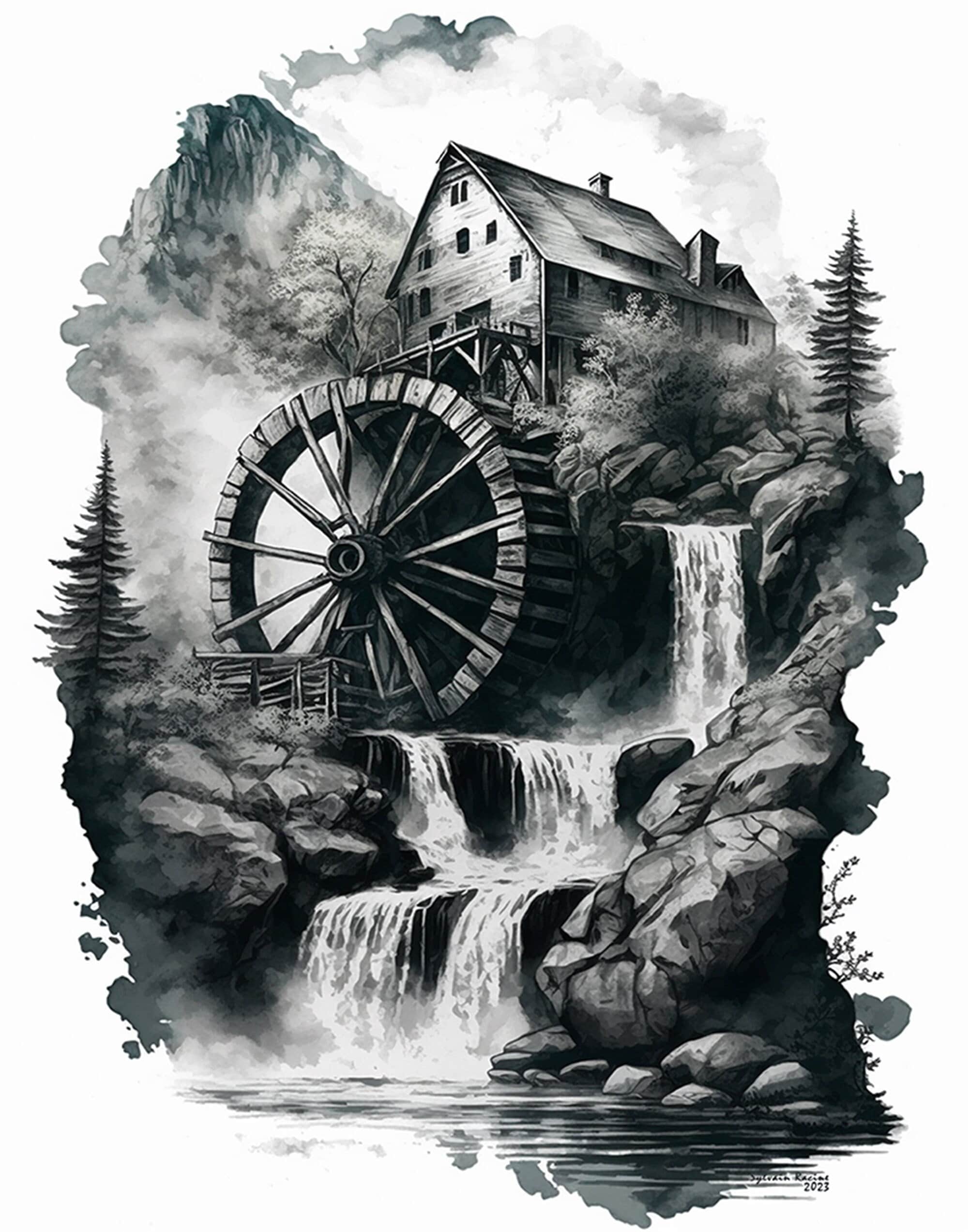 PRINTABLE Waterwheel Sketch Art - Etsy