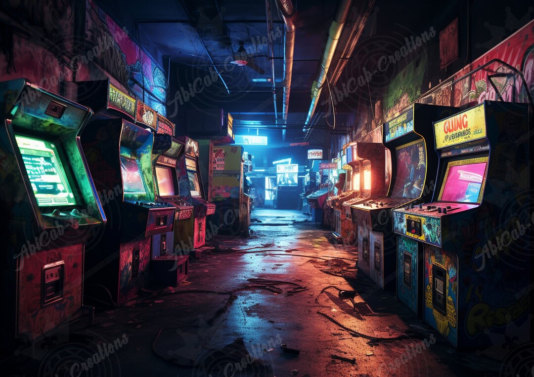 Printable-vintage Arcade 4, Man Cave Art Decor, Vibrant Color, Nostagia ...
