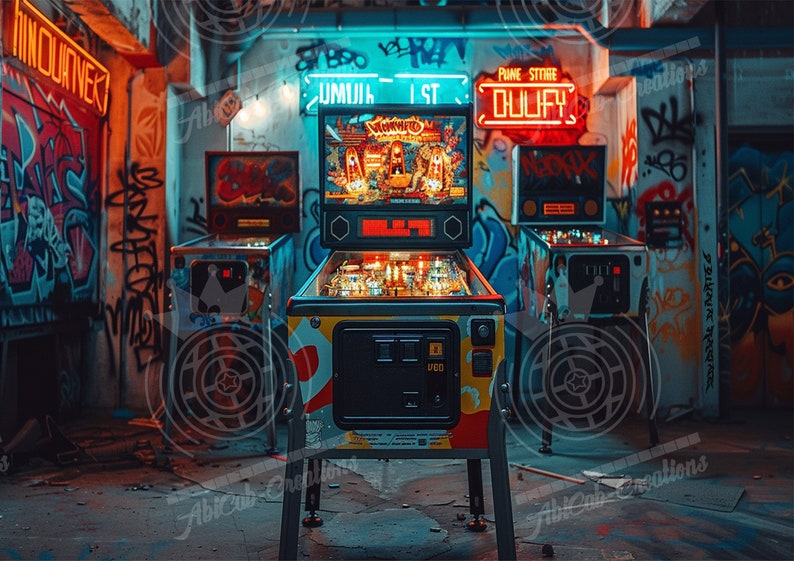 Printable-vintage Pinball 4, Man Cave Art Decor, Nostagia, Dark ...