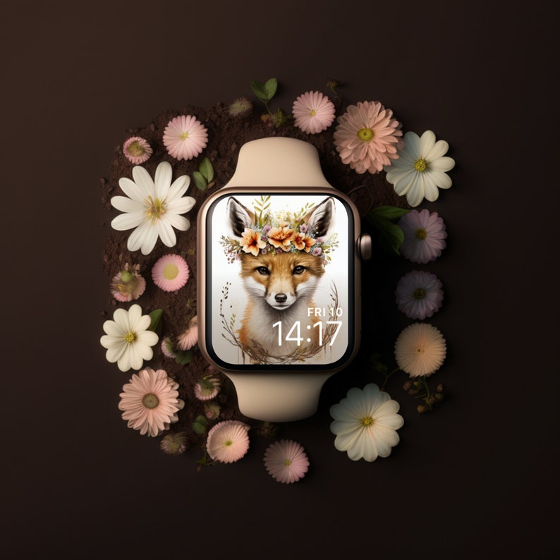 Flowers and Fox Apple Watch Face, Apple Watch Face Fox, Digital ...