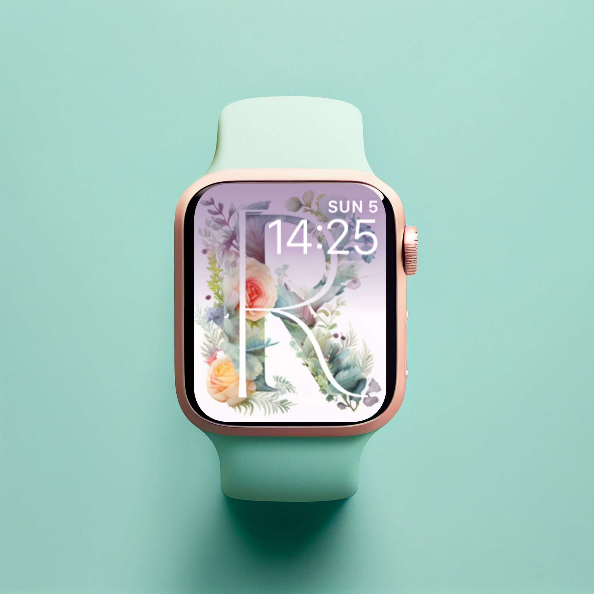 Initial Apple Watch Face, Feminine Watch Face Flowers, Watercolor Apple ...