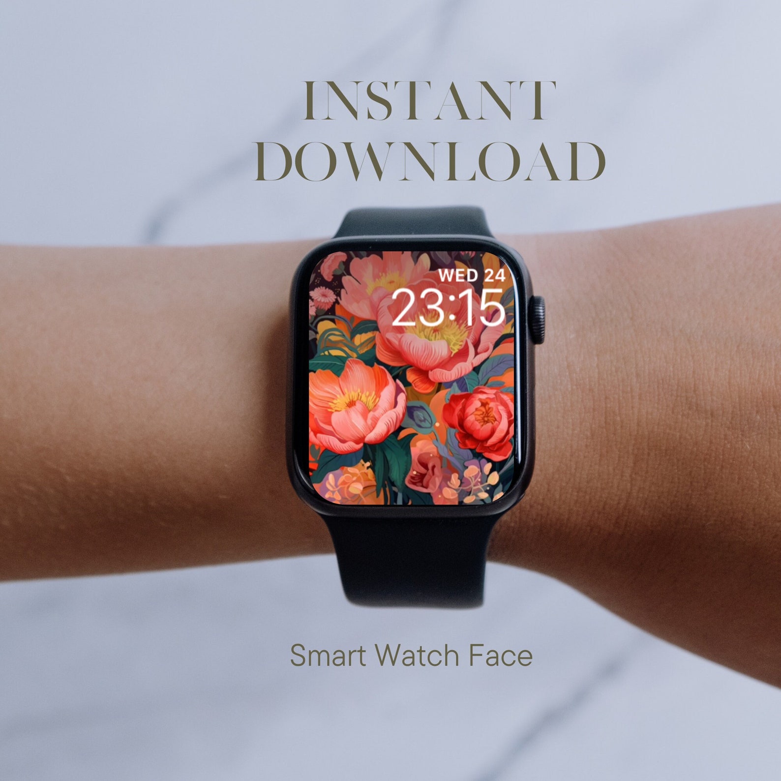 Pink Apple Watch Face Flowers, Floral Apple Watch Face, Digital ...