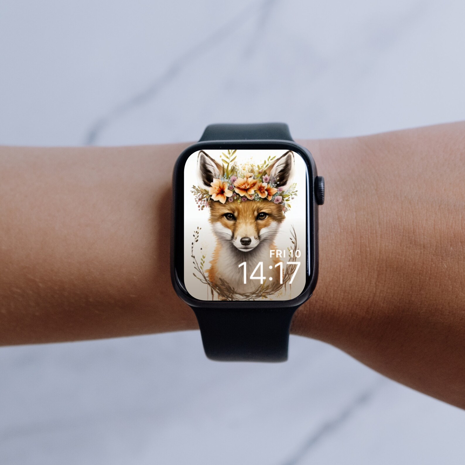 Flowers and Fox Apple Watch Face, Apple Watch Face Fox, Digital ...