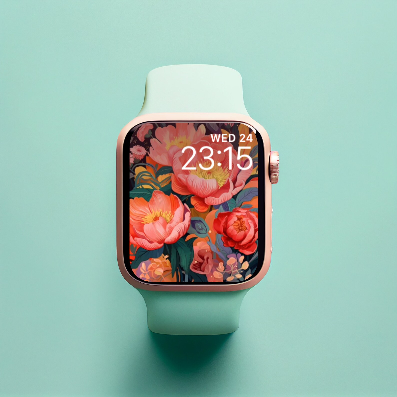 Pink Apple Watch Face Flowers, Floral Apple Watch Face, Digital ...