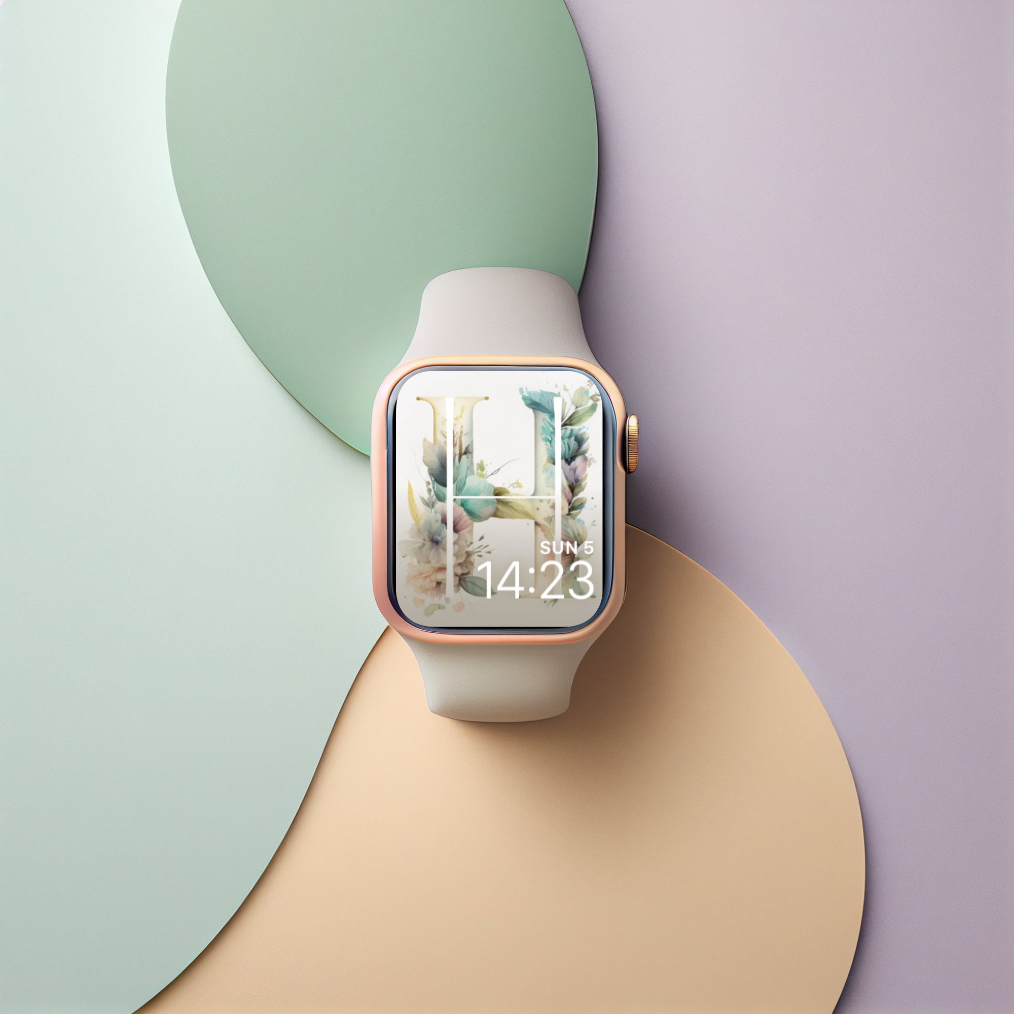 Initial Apple Watch Face, Feminine Watch Face Flowers, Watercolor Apple ...