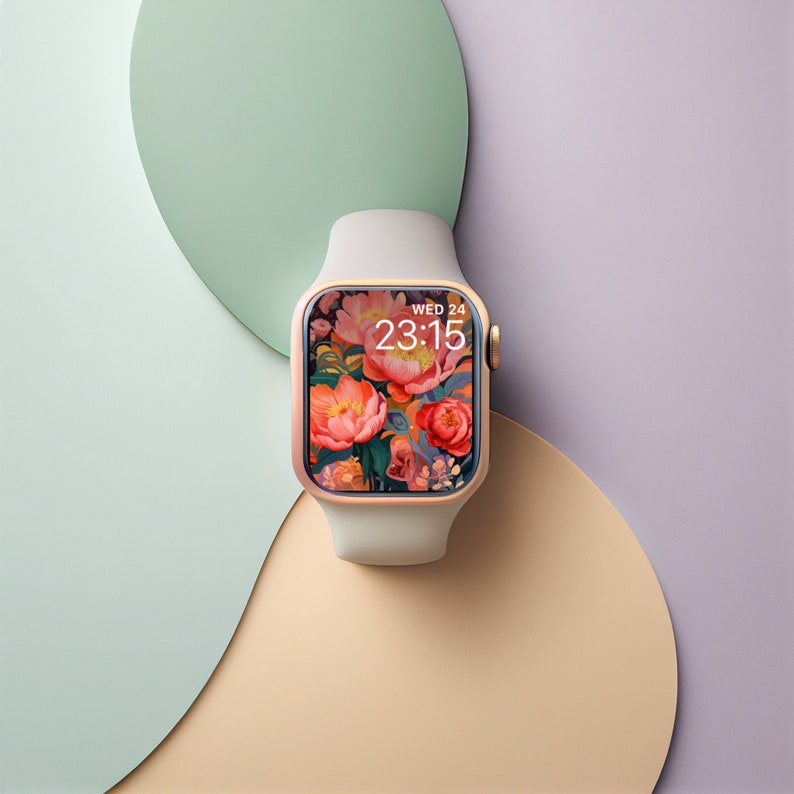 Pink Apple Watch Face Flowers, Floral Apple Watch Face, Digital ...
