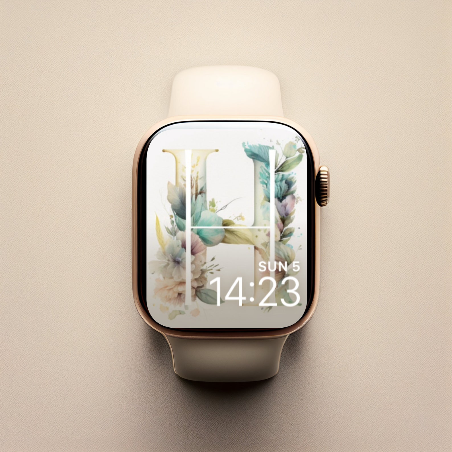 Initial Apple Watch Face, Feminine Watch Face Flowers, Watercolor Apple ...