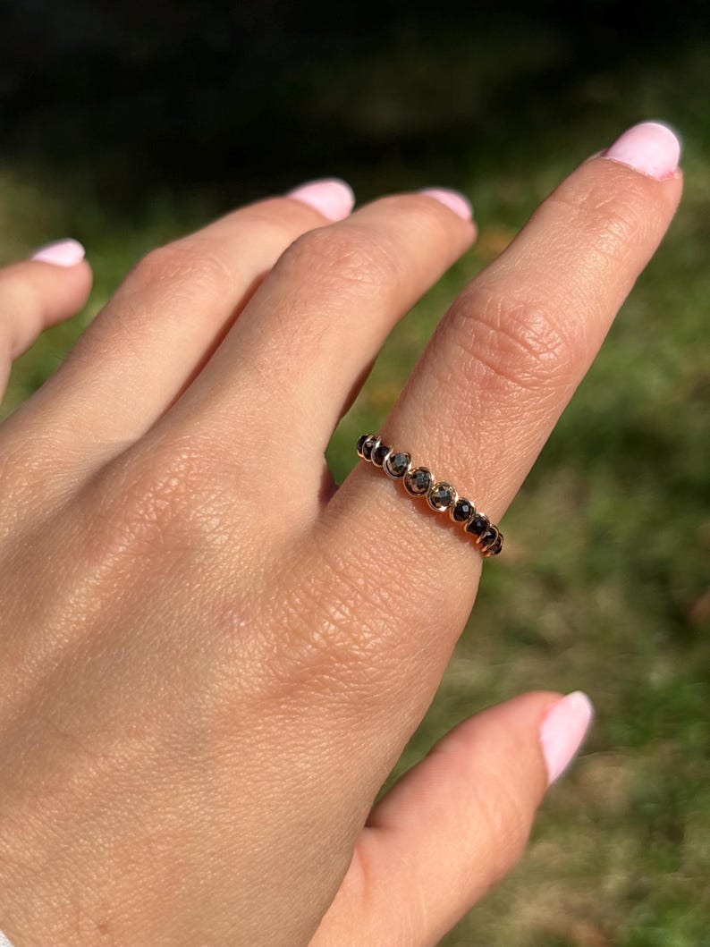 The Protection Ring- Black Onyx and Pyrite, Dainty 2mm Faceted Wire ...