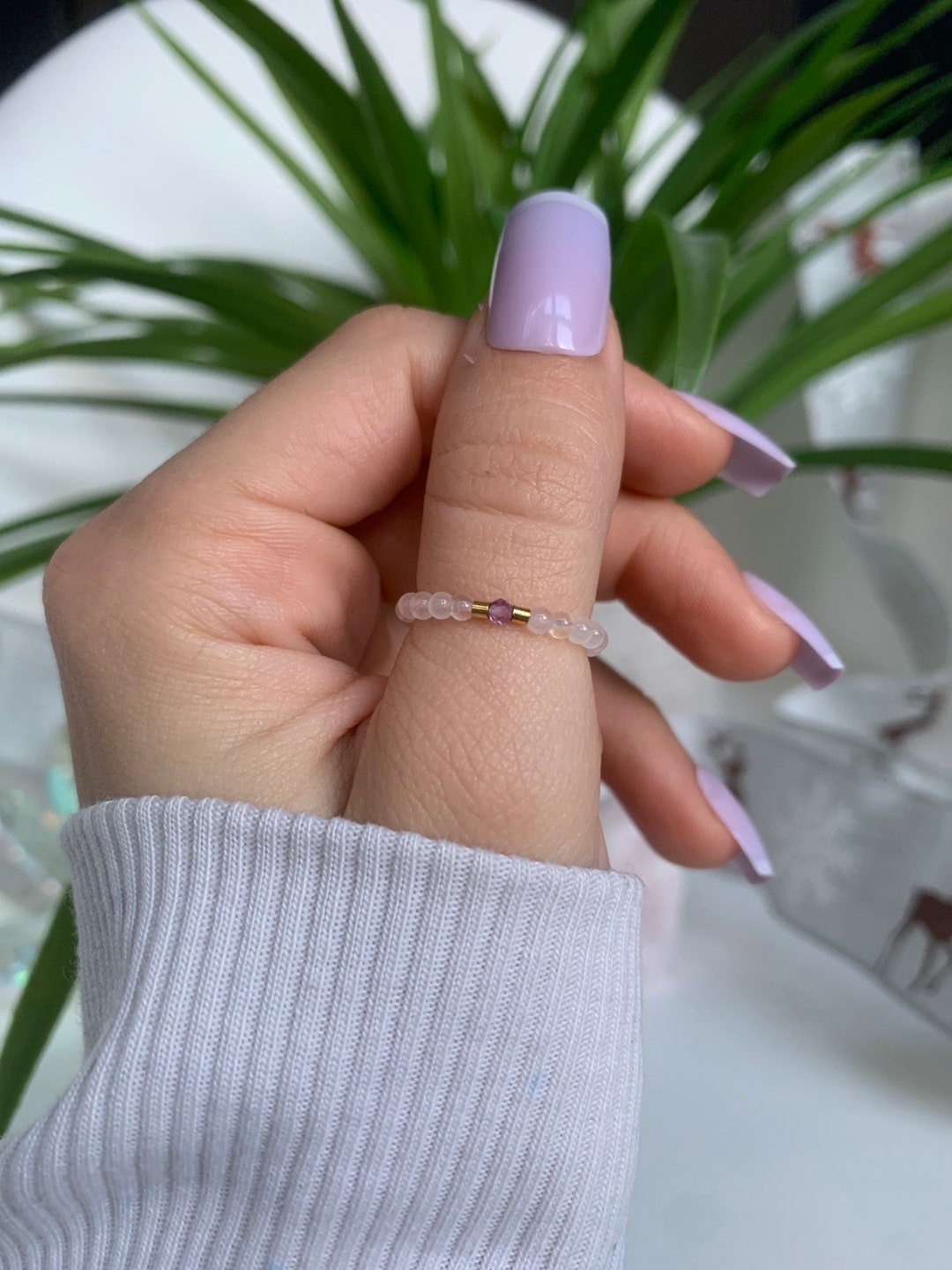 Rose Quartz Amethyst Ring for Self Love and Stress Relief Energy ...