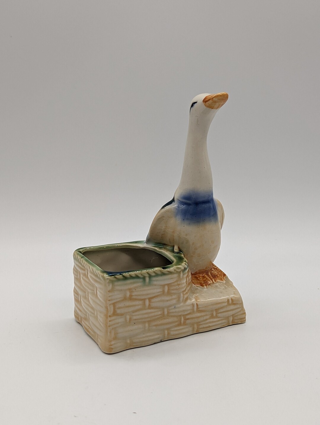 Vintage Ceramic Goose & Basket Mini-planter: A Whimsical Touch for Any ...
