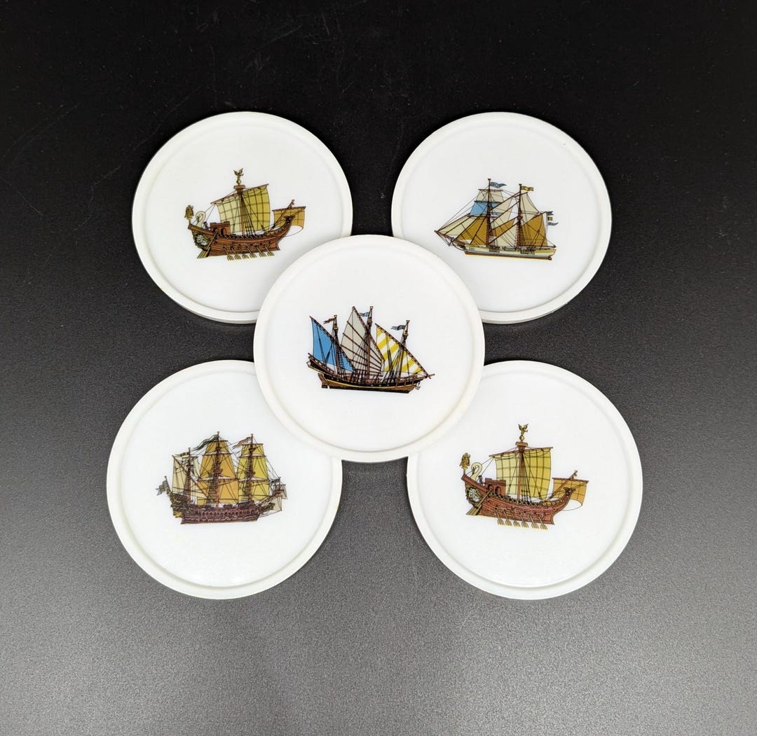 Vintage Nautical Coaster Set, Historical Ship Designs, Maritime Decor ...