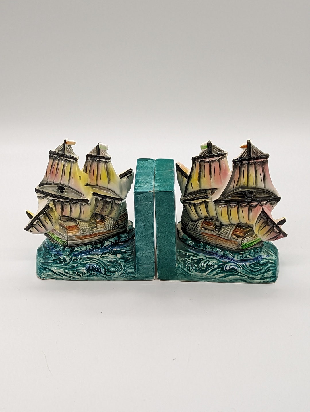 Vintage Fully Rigged Ship Bookends - A Nautical Delight From the 1960s ...