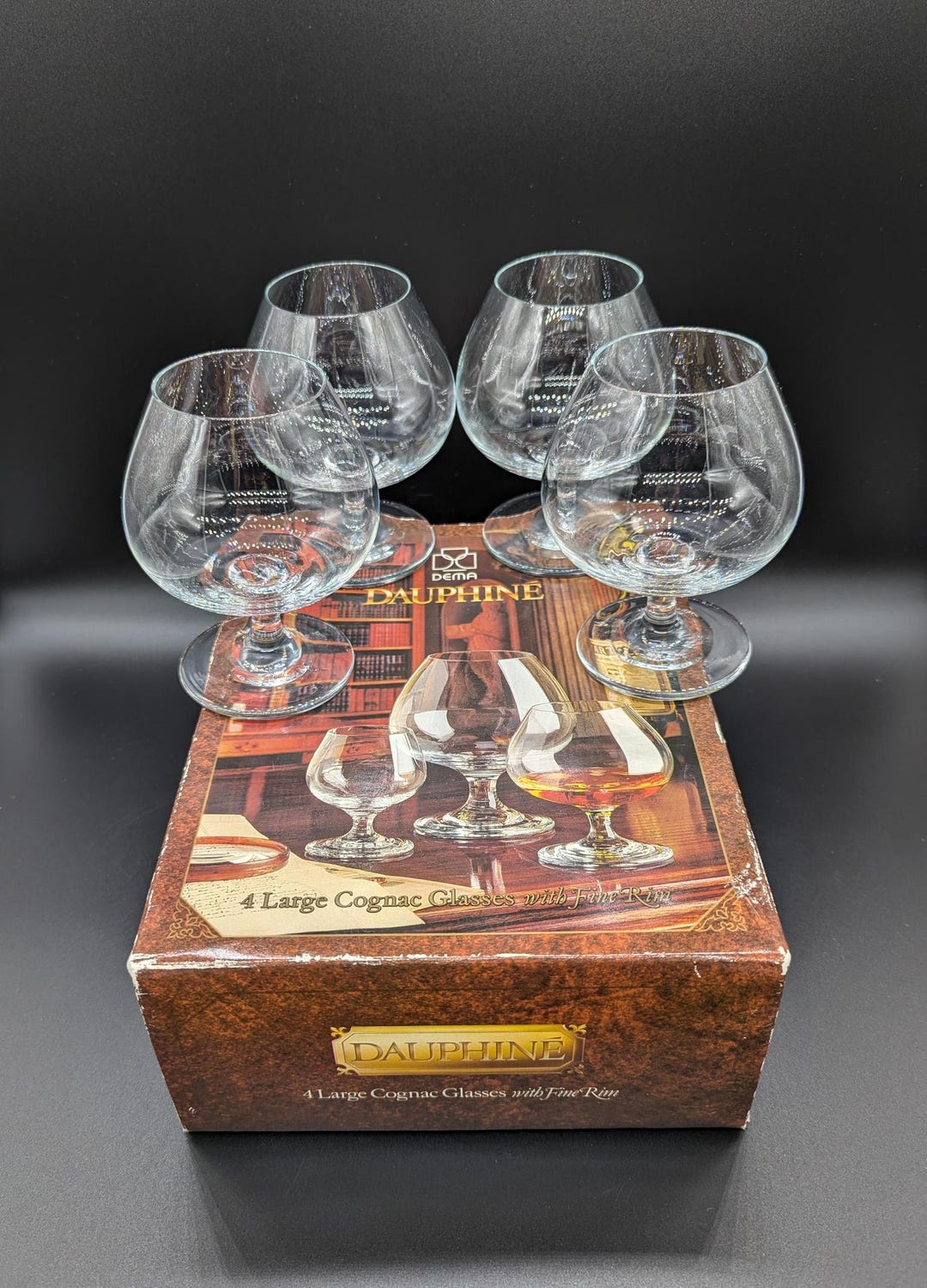 New Old Stock Set of 4 Dema Dauphine Large Cognac Glasses Elegant, Fine ...
