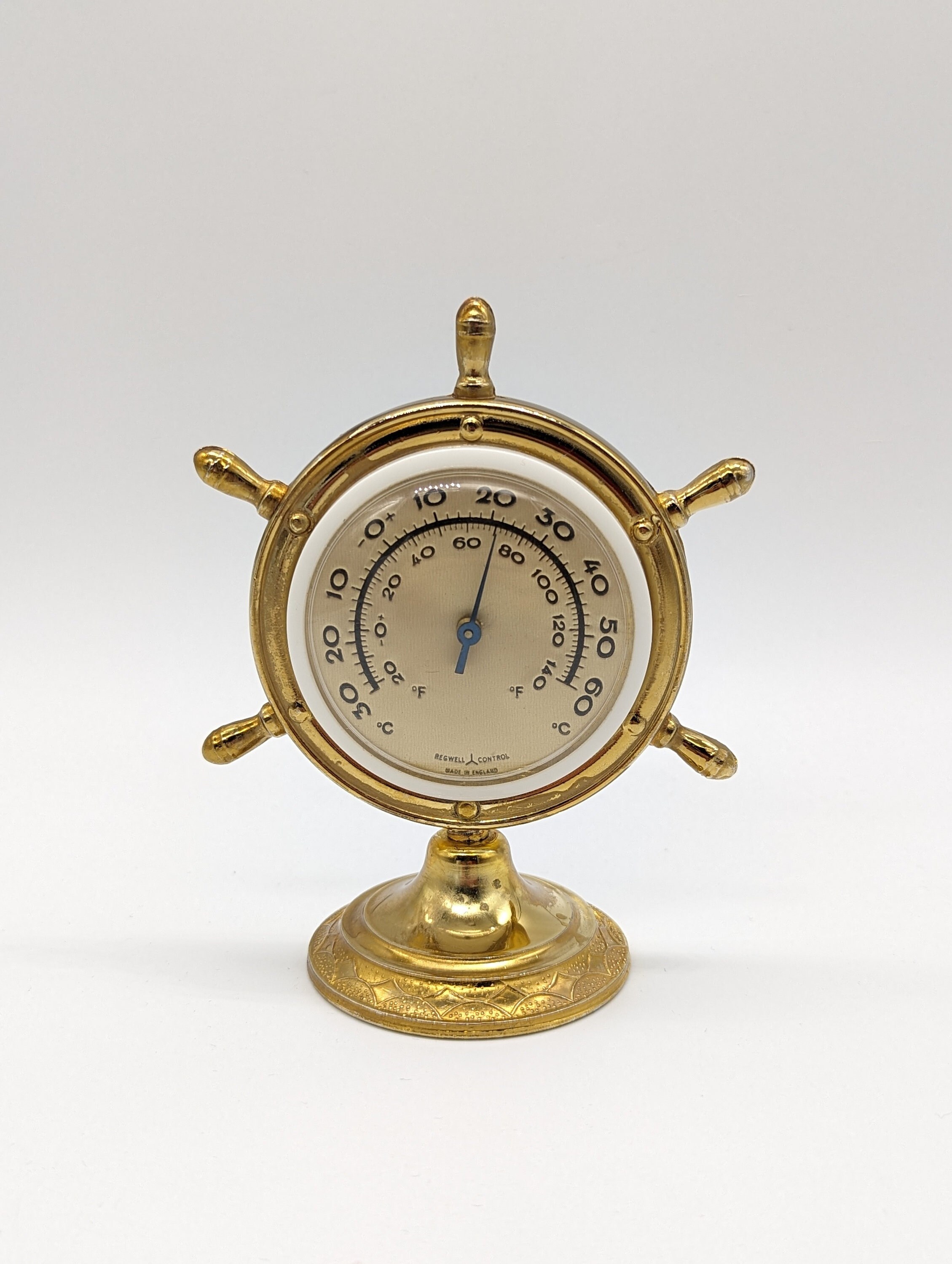Vintage 1960s Brass Ship's Wheel Thermometer by Regwell Control ...