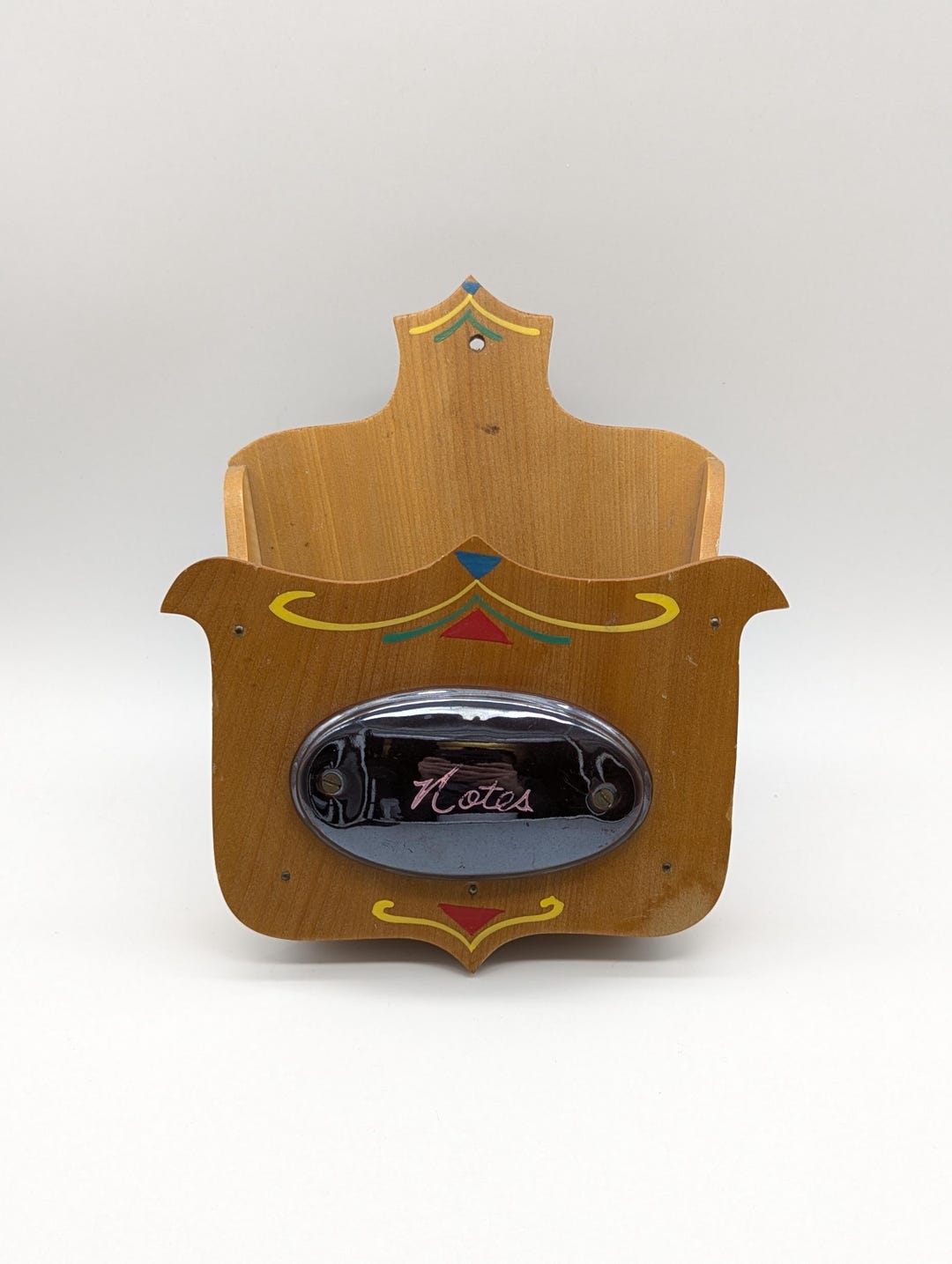 Vintage Wooden Wall-mount Pocket Note Holder With Ceramic Accent and ...
