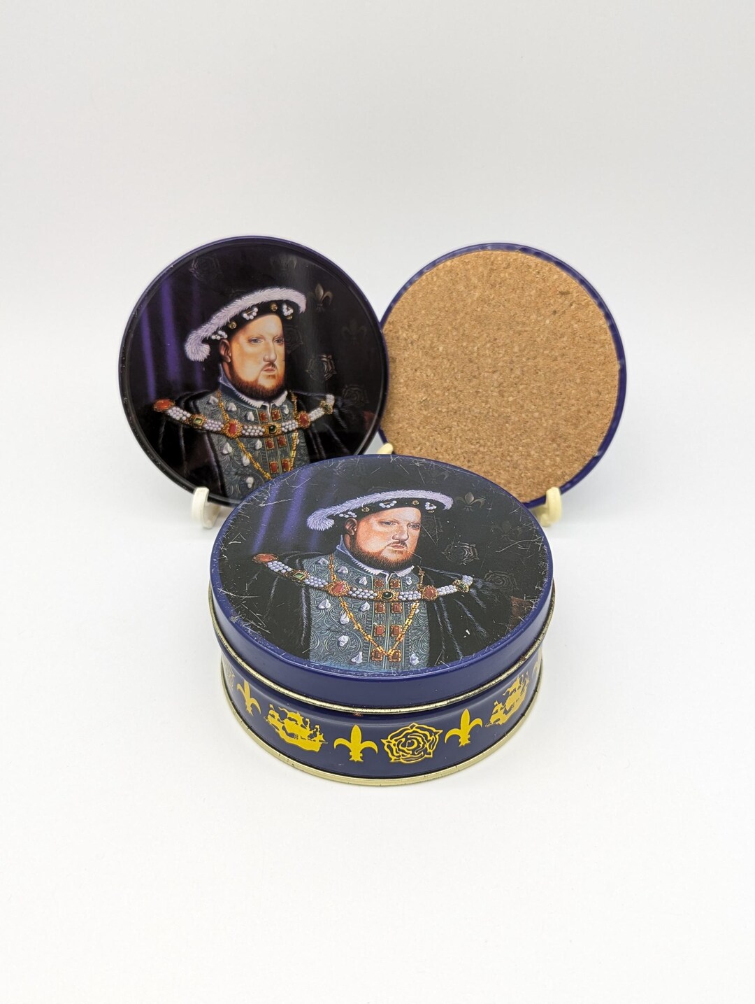 Vintage Henry VIII Metal & Cork Coaster Set in Tin, Royal English ...