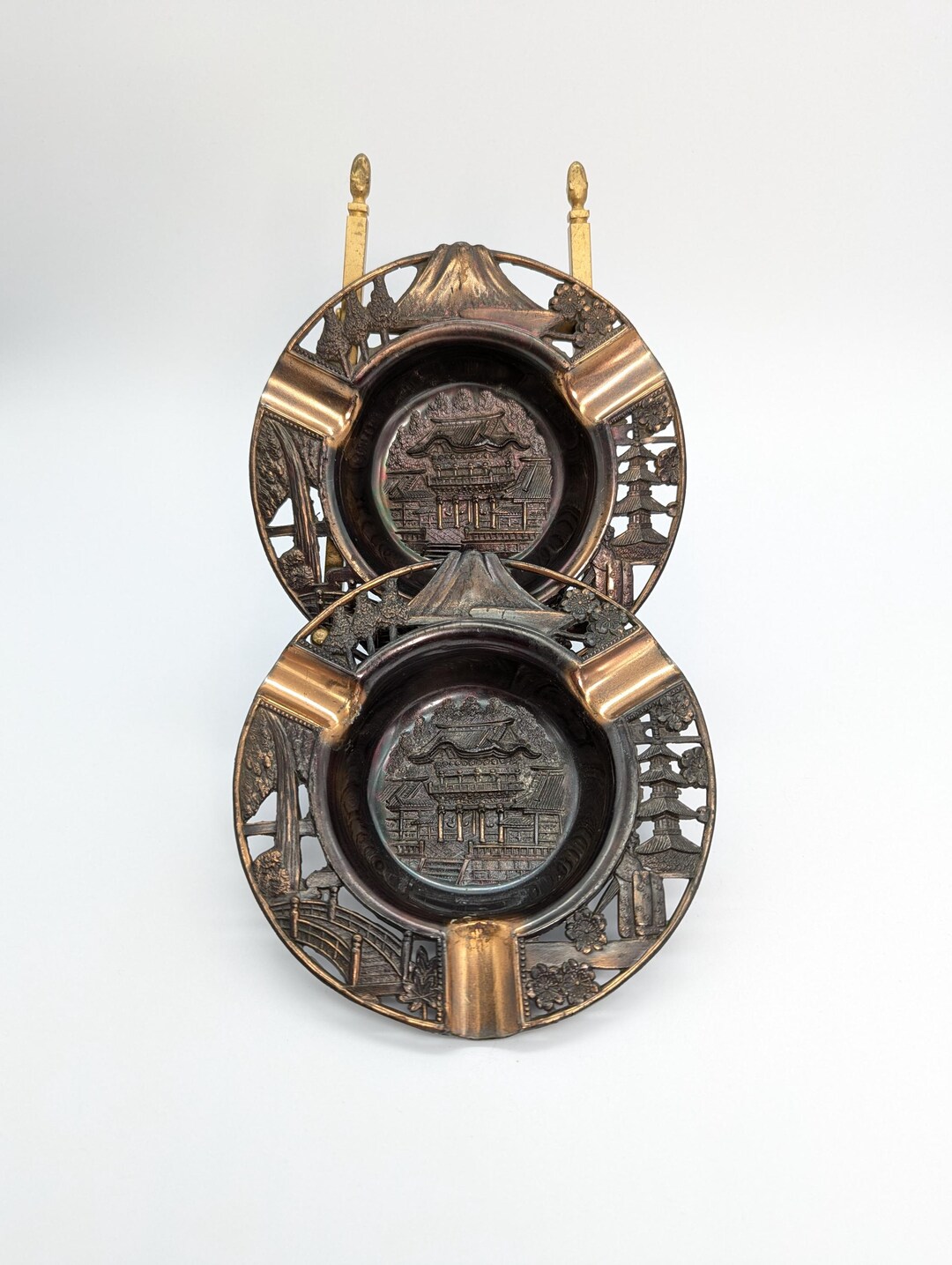Vintage Coppertone Ashtrays, Embossed Japanese Scene, Mount Fuji ...