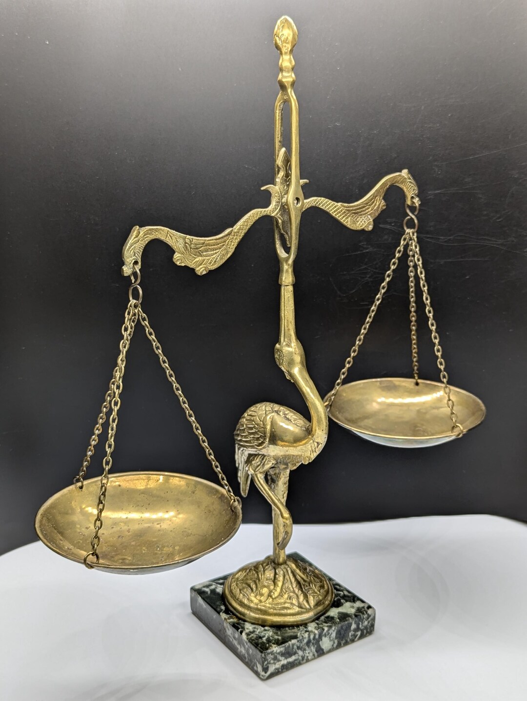 Vintage Brass & Marble Balance Scale With Crane Unique Antique Home ...