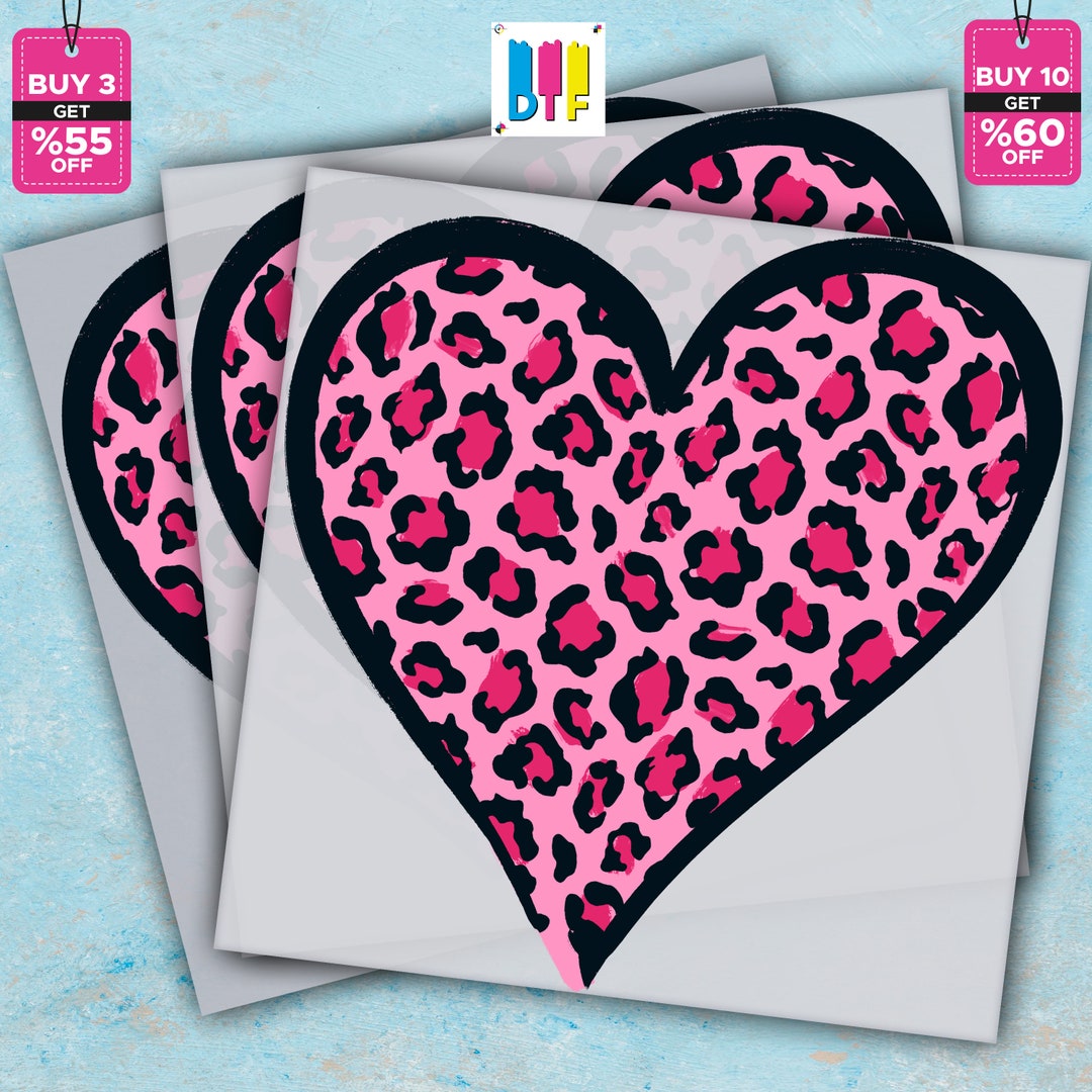 Hand Drawn Heart, Ready to Press, Valentines Day DTF Transfer, Leopard ...