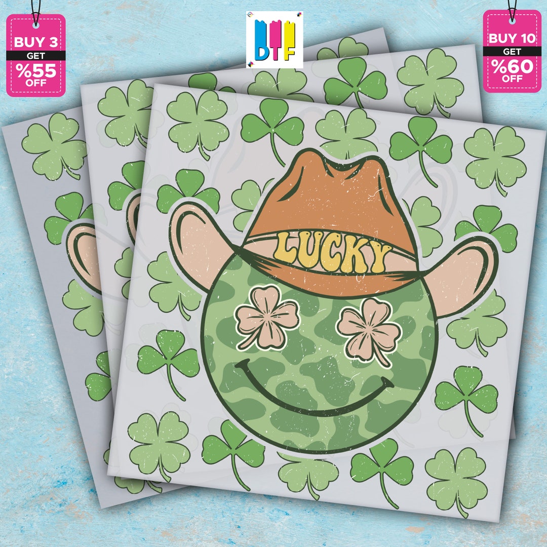 Lucky Smiley Face Ready To Press St Patricks Day Dtf Transfer Retro