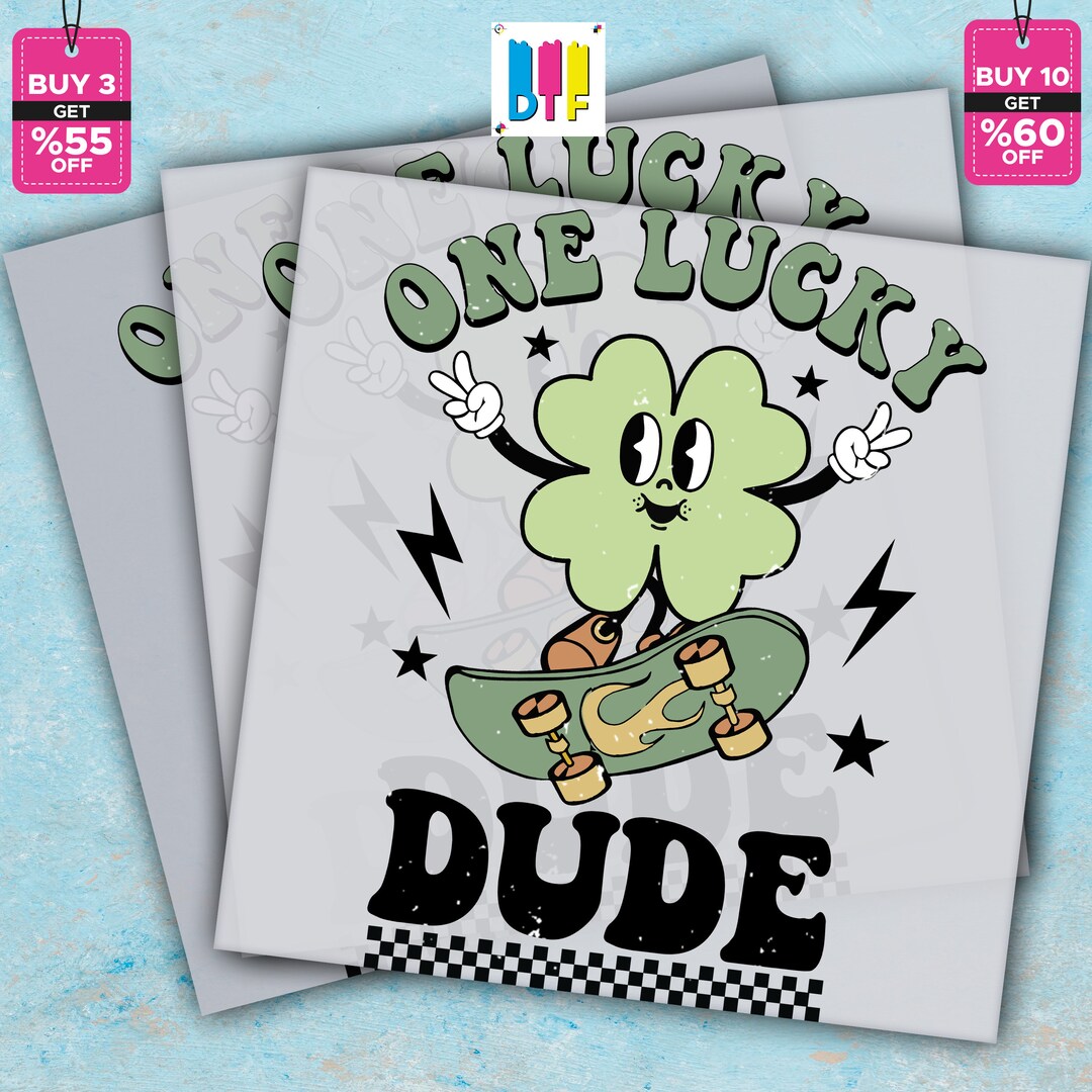 One Lucky Dude, Ready to Press, St Patricks DTF Transfers, Retro Green ...