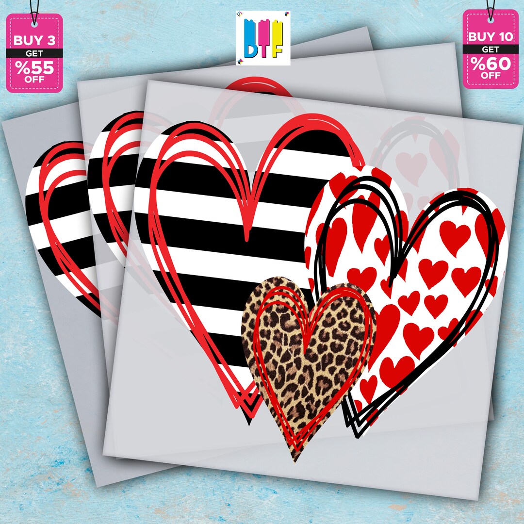 Hand Drawn Heart, Ready to Press, Retro Valentines Day Transfer, Heat ...