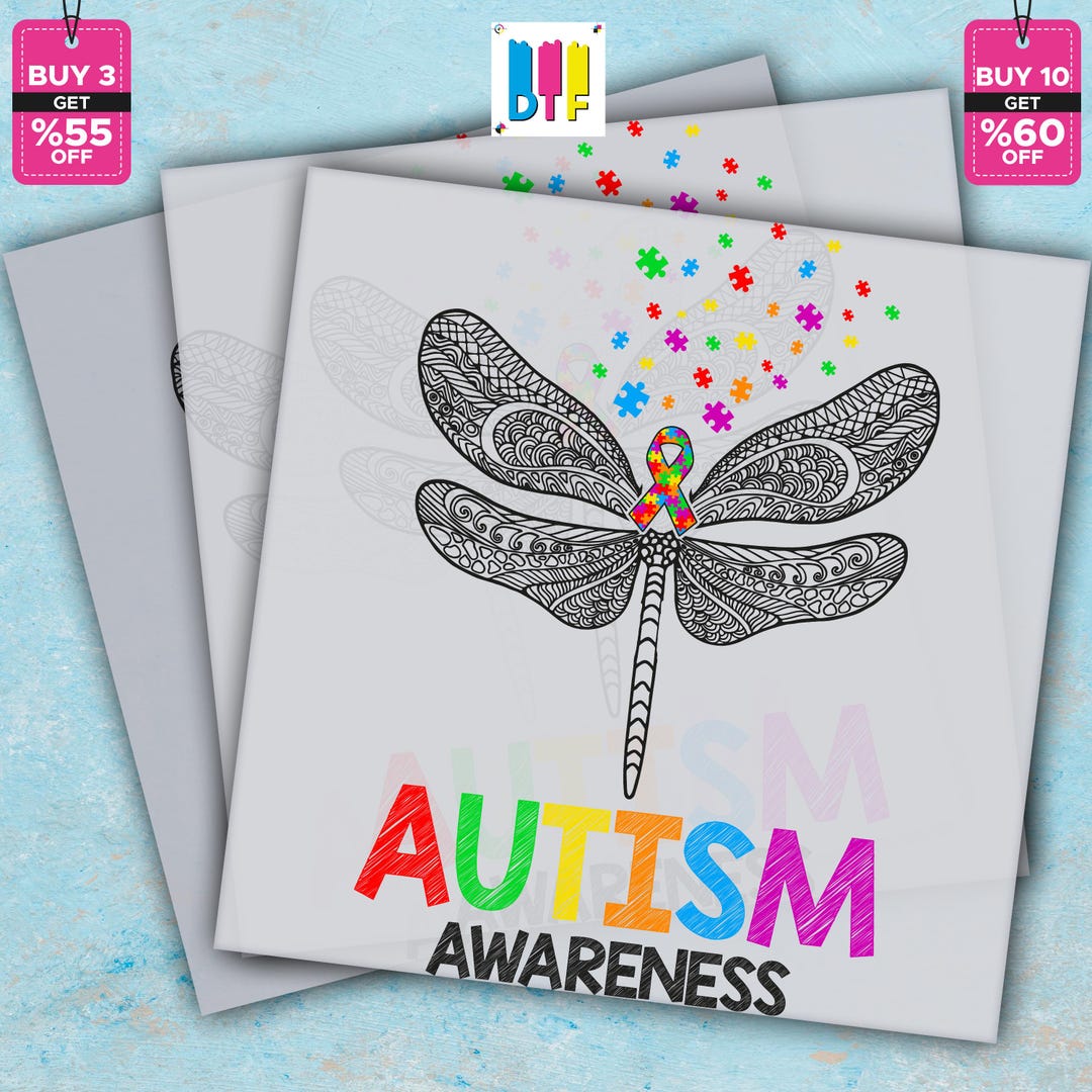 Autism Awareness Butterfly, Ready to Press, Autism DTF Transfers, High ...