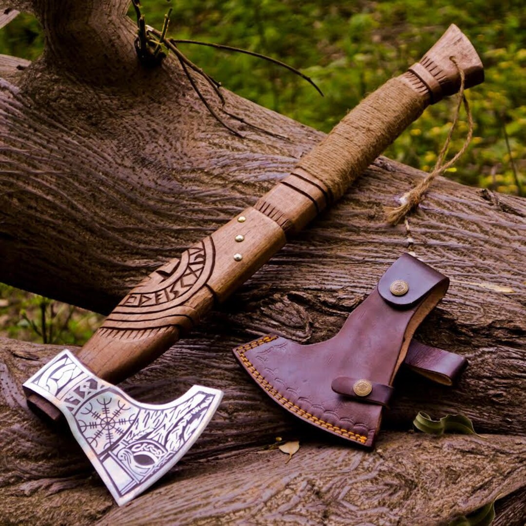 Hand Forged Carbon Steel Ragnar Viking Axe With Engraved Handle, Viking ...