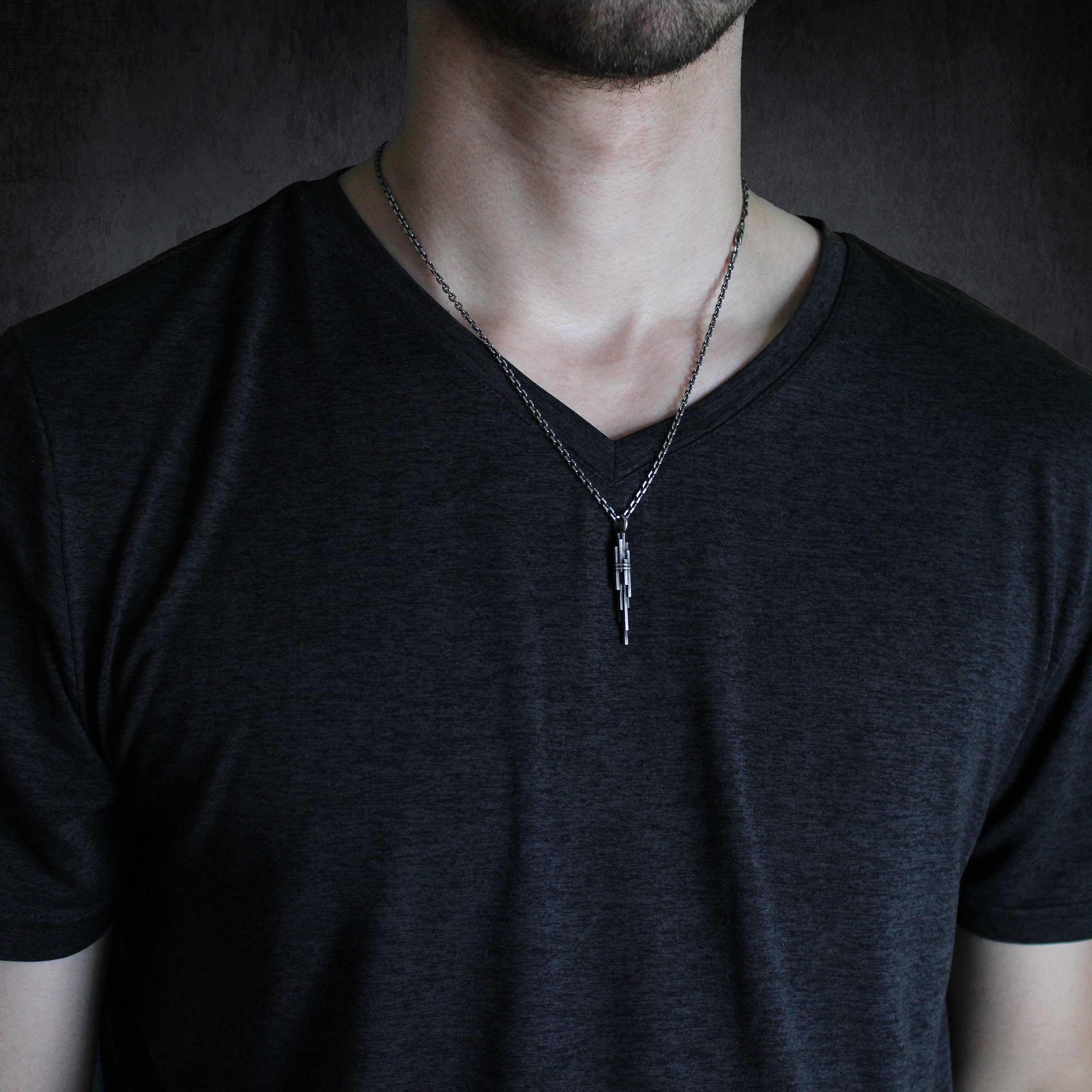 Mens Necklace Basalt Pendant - .925 Silver, Alchemy Inspired - Etsy