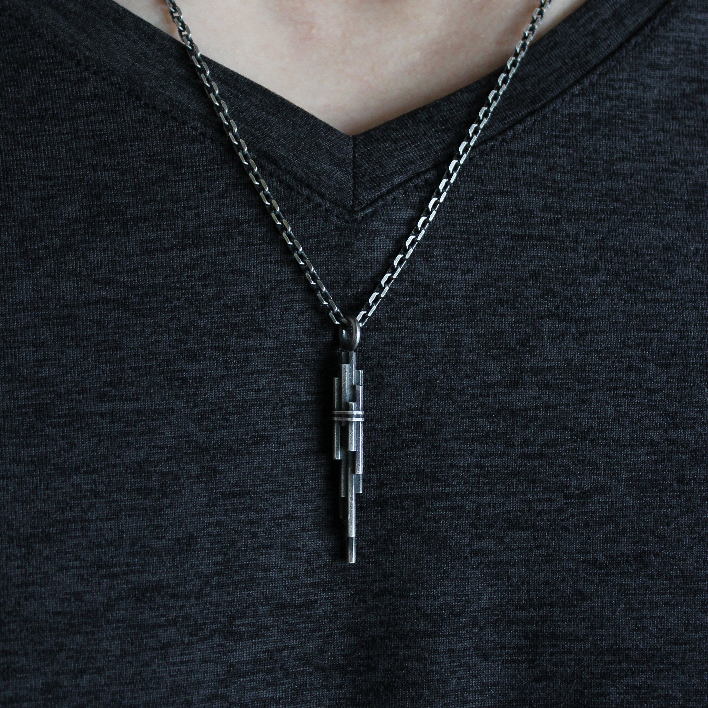 Mens Necklace Basalt Pendant - .925 Silver, Alchemy Inspired - Etsy