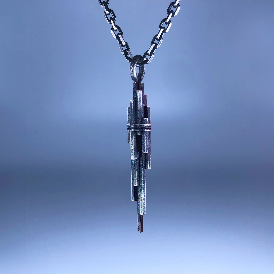 Mens Necklace Basalt Pendant .925 Silver, Alchemy Inspired - Etsy