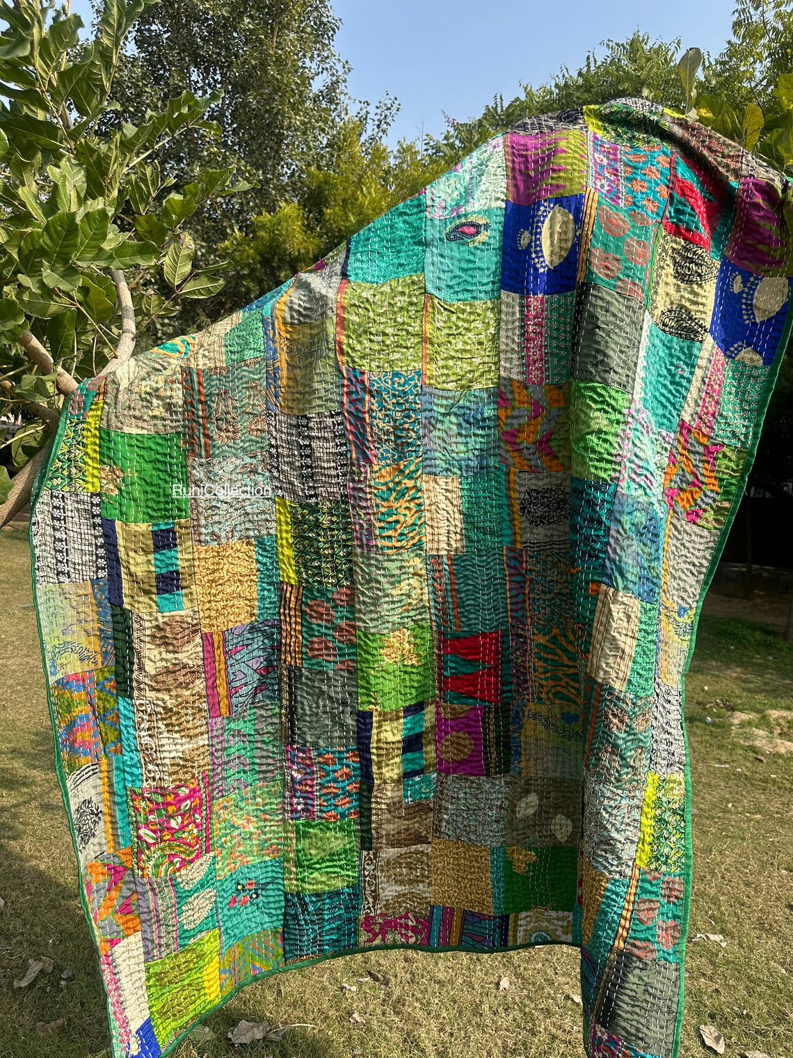 Vintage Handmade Kantha Quilt, Sari Coverlet, Sundance Kantha Throw ...