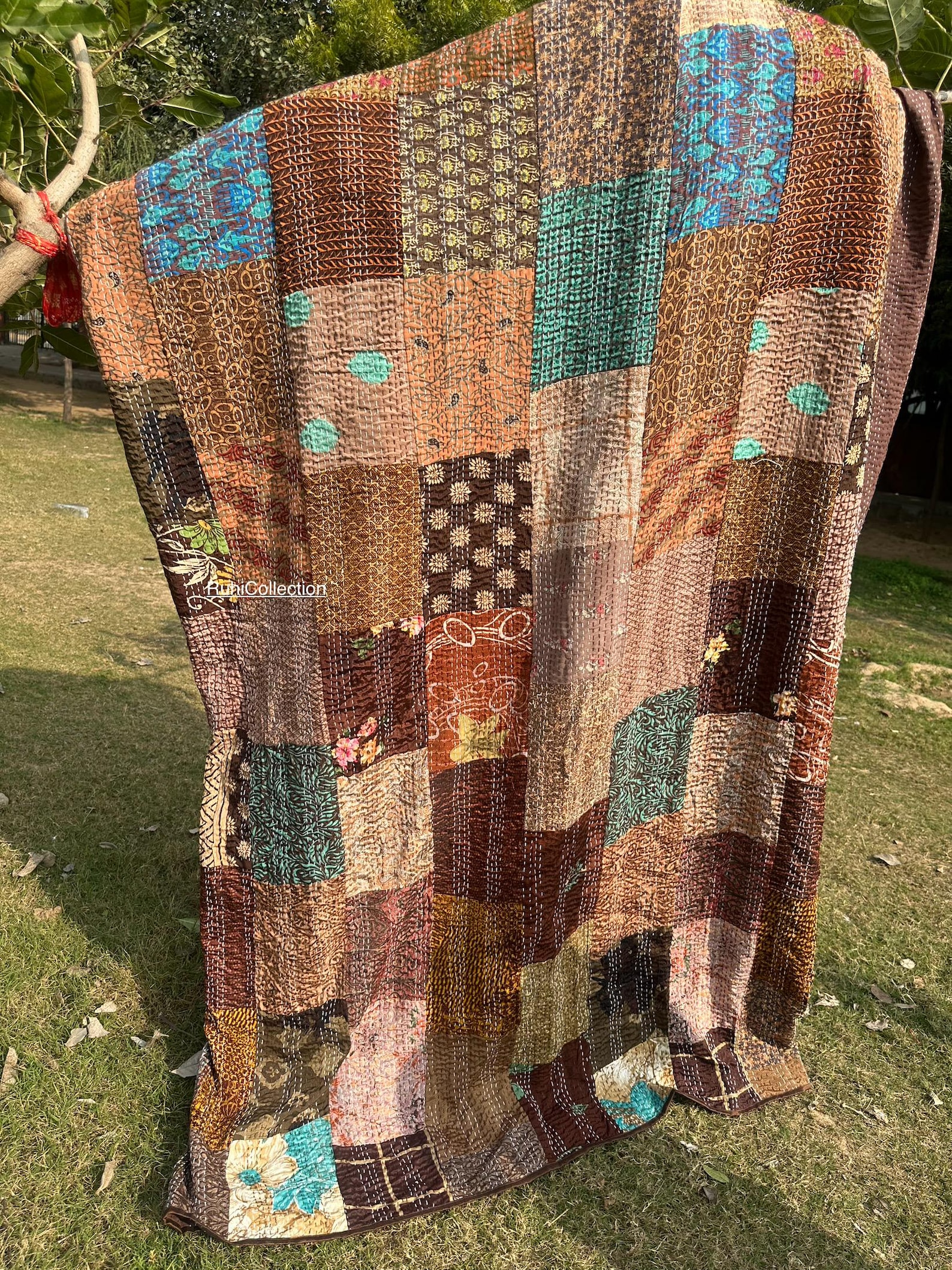 Vintage Handmade Kantha Quilt, Sari Coverlet, Sundance Kantha Throw ...