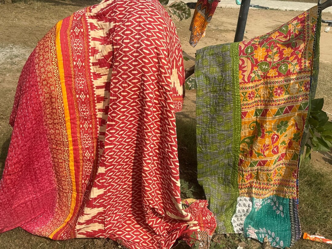 Beautiful Indian Vintage Kantha Quilts for Sale Bohemian Handmade Sari ...