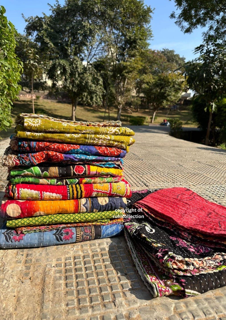 Indian Vintage Cotton Handmade Kantha Quilts Bedding Bedspread Vintage ...