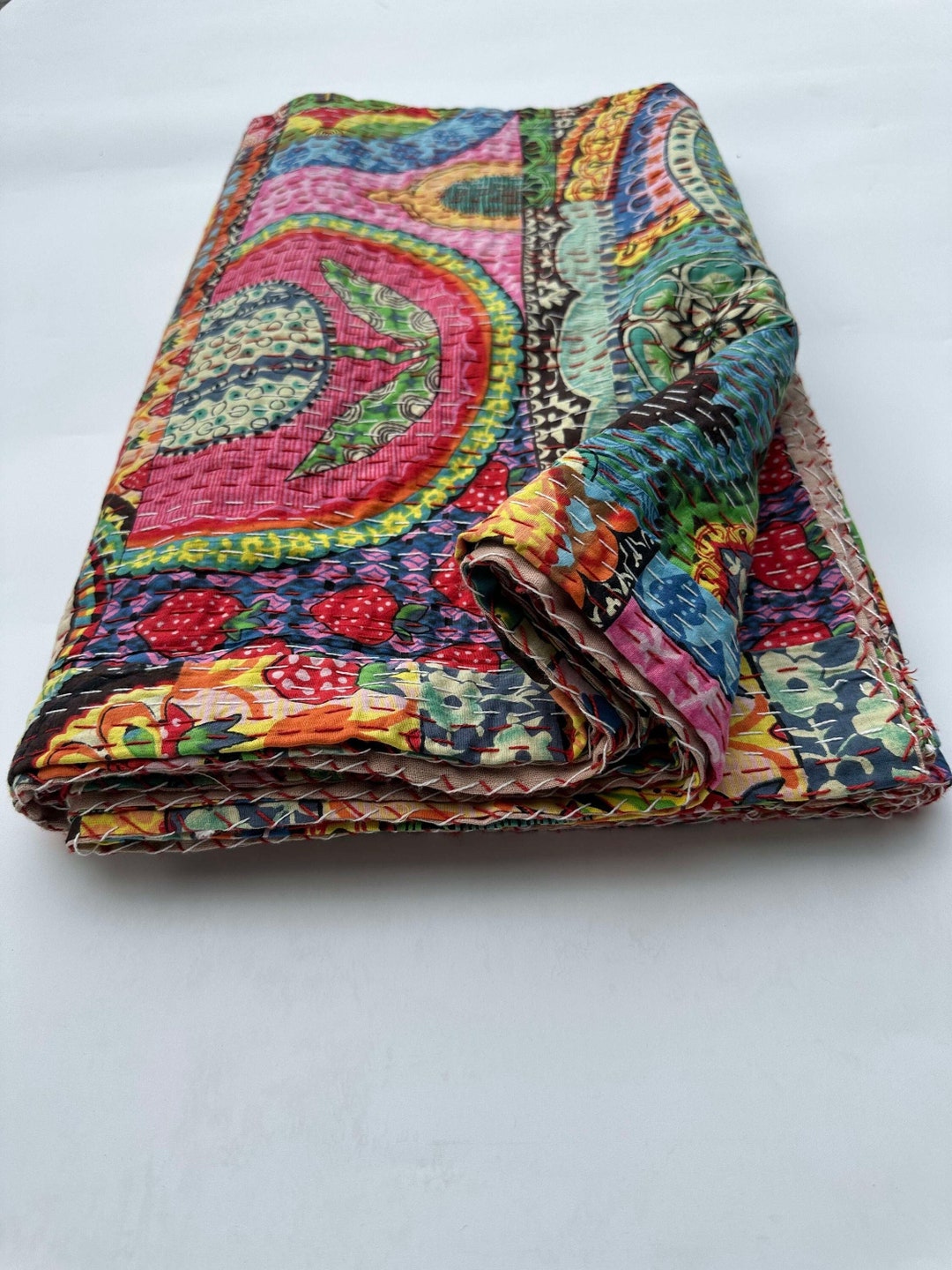 Indian Kantha Throw, Indian Cotton Kantha Quilts, Kantha Bedspread ...