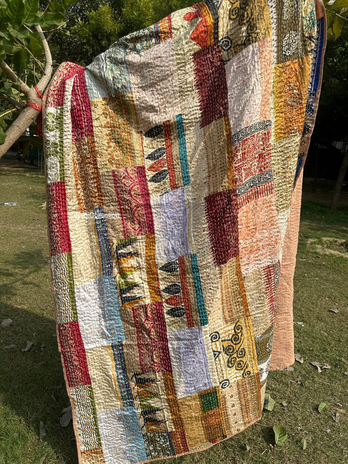 Vintage Handmade Kantha Quilt, Sari Coverlet, Sundance Kantha Throw ...