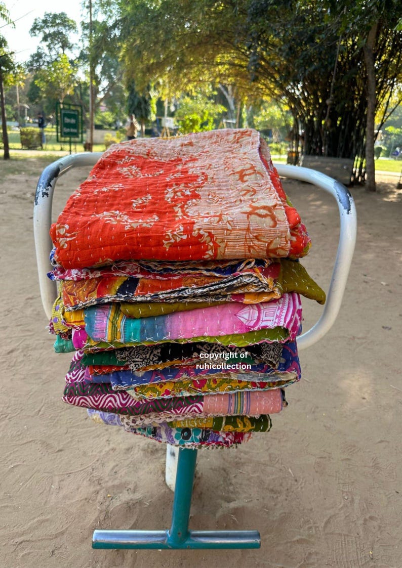 Indian Vintage Cotton Handmade Kantha Quilts Bedding Bedspread Vintage ...