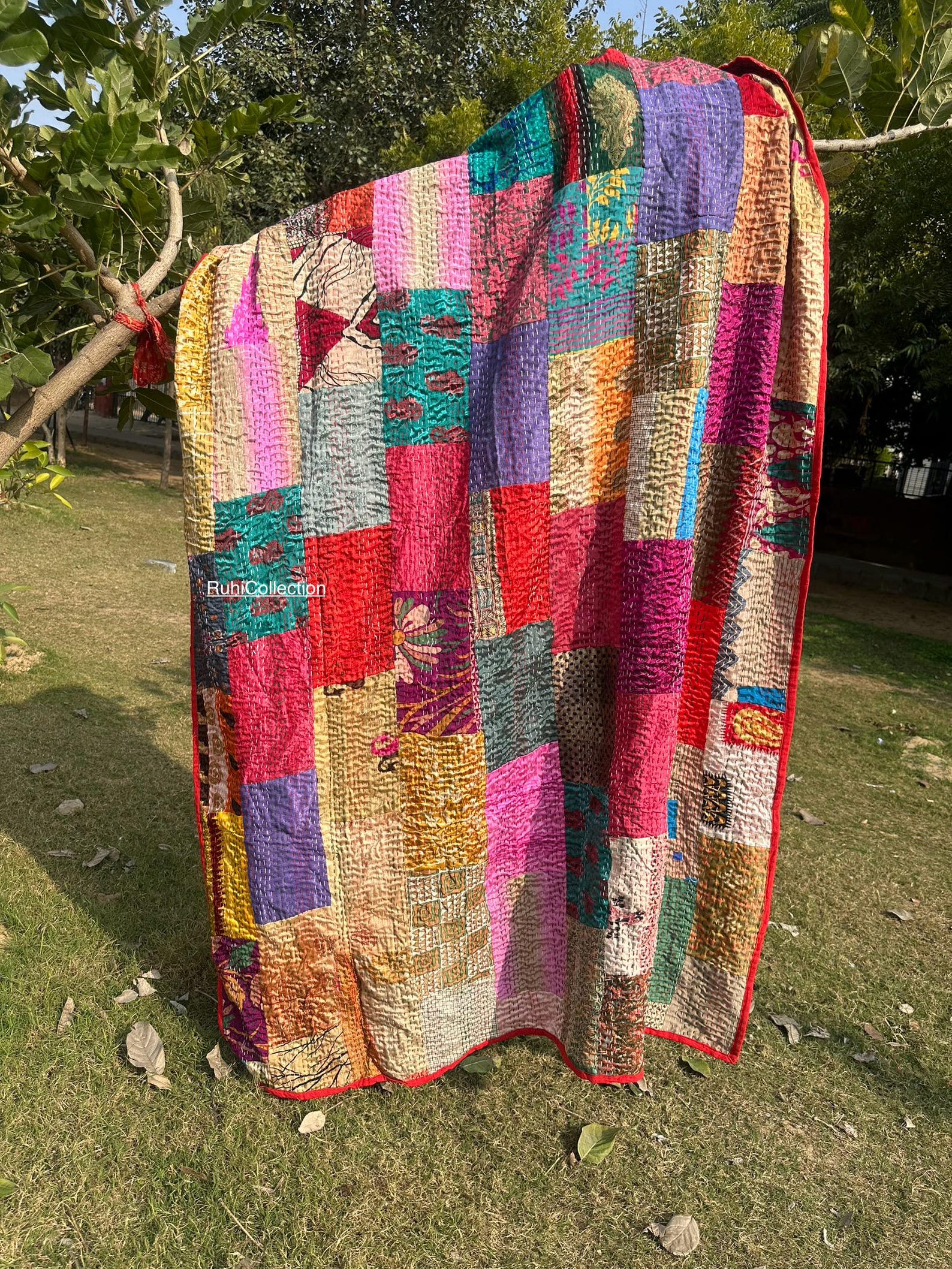 Vintage Handmade Kantha Quilt, Sari Coverlet, Sundance Kantha Throw ...